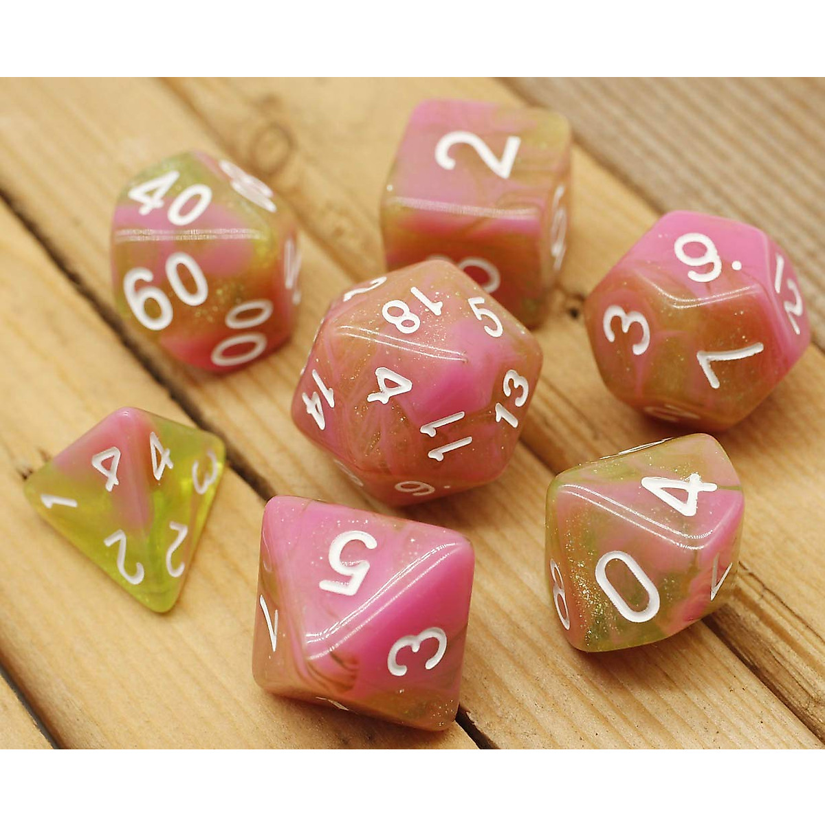DND Dice Polyhedral 7-Die Dice Set for D&D Dungeons & Dragons Role Playing Gaming Glitter dice(Pink Green)…