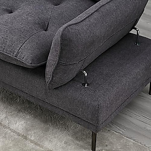 Overstuffed Tufted Upholstered Couch Cloud Futon Sofa Bed,Modern Adjustable Armrests 3 Seaters Loveseat Sofa&Couch Convertible Sleeper Sofabed for Home Office Apartment Living Room