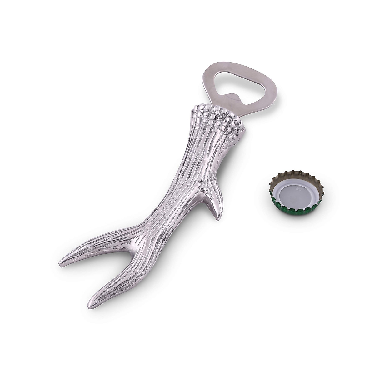 Arthur Court Designs Aluminum Deer Antler Elk Bottle Opener - Rustic Forged Stainless Steel Head 7 inch Long