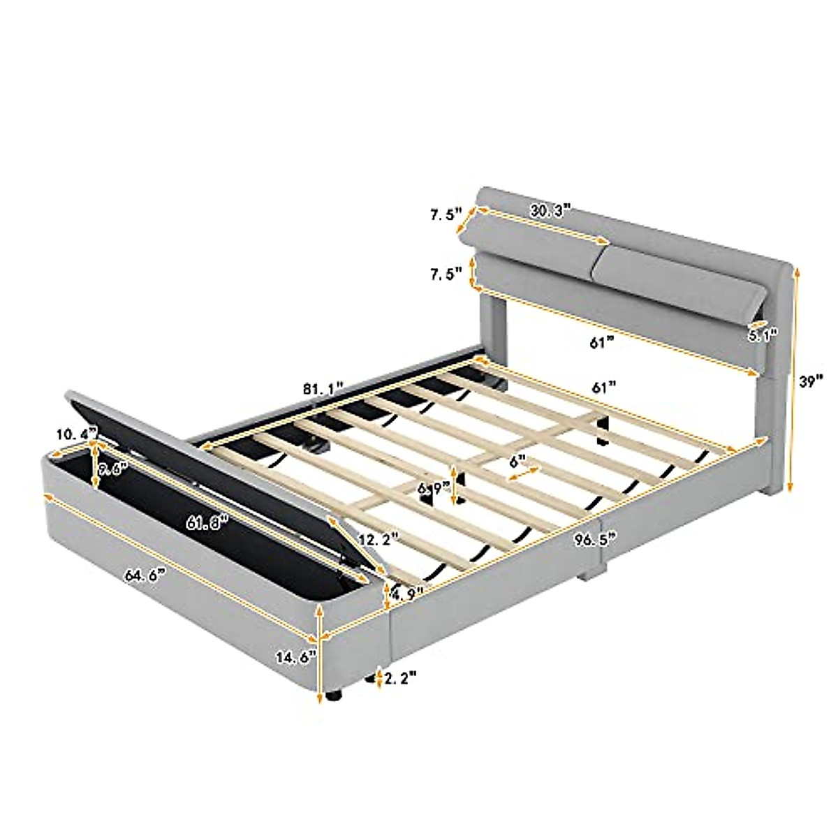 DEYOBED Queen Size Upholstered Platform Bed Frame Bedroom Furniture with Trundle and 2 Storage Drawers - No Box Spring Needed