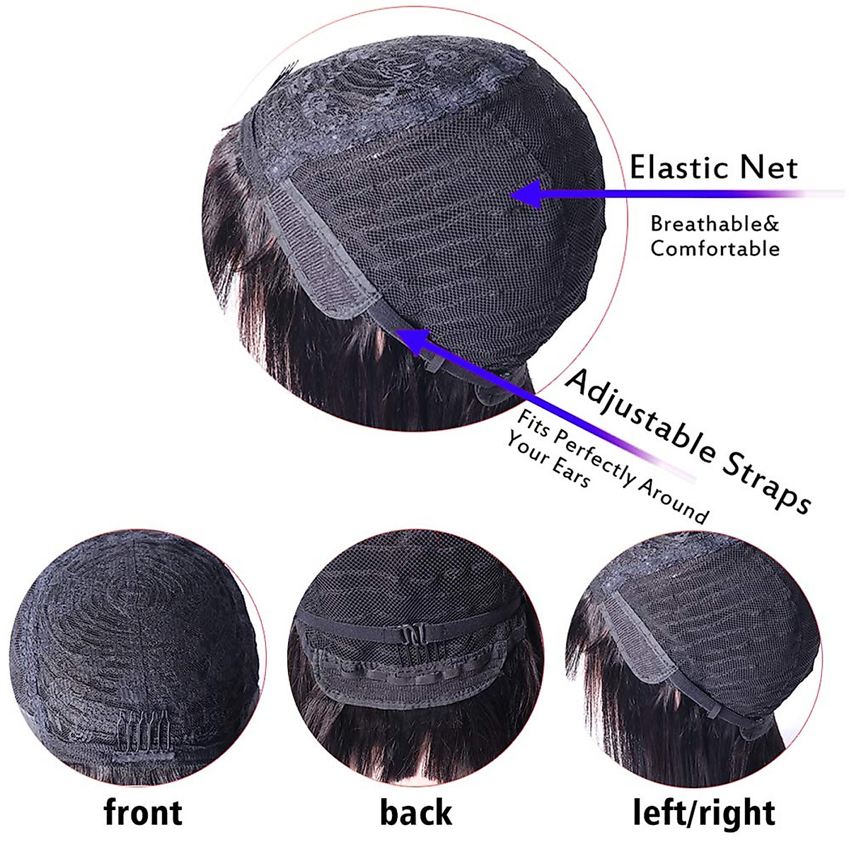 Lzlefho Silky Brazilian Virgin Straight Human Hair Wigs with Bangs 150% Density None Lace Front Wigs Glueless Machine Made Wigs for Women Natural Color (18inch)