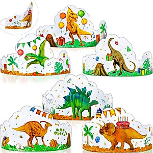 Zhanmai 30 Pcs Dinosaur Party Hats Paper Birthday Party Crowns Dinosaur Paper Hats Theme Party Supplies for Kids Boys Girls, 6 Styles