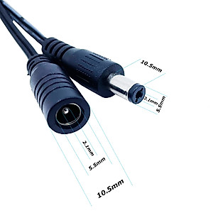 Litever Extension Jumper Cable Black, 20 Inches, 20 AWG 2468 Wire, Male to Female Jump Cord with 5.5mm x 2.1mm Universal DC Barrel Connector. Suitable for LED Light Strips, Security Cameras. 5-Pack