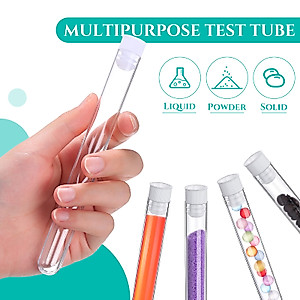 Hoteam 100 Pcs Clear Test Tubes with Lids Plastic Tube Plastic Vials for Scientific Experiments Party Supplies Birthday Candy Storage Seed Beads Powder Spice Liquid (White Lid,16 x 150 mm)