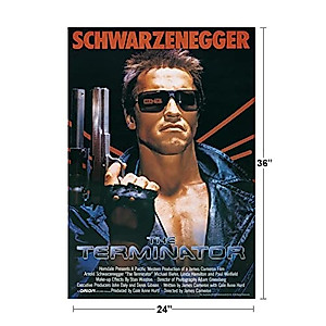 The Terminator Official Key Art with Credits Arnold Schwarzenegger Action Movie SciFi Gun Classic 1984 Retro Vintage Style Cool Wall Decor Art Print Poster 24x36