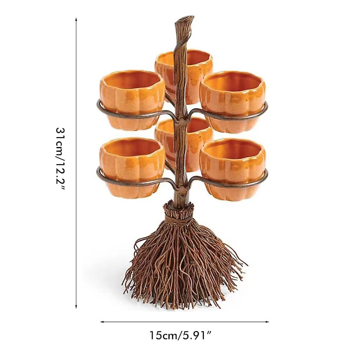 Halloween Pumpkin Snack Bowl Stand,Pumpkin Bowls on Broom,Collapsible Party Trays,Candy Holder Bowl Halloween Party Favor Supplies,Perfect for Serving Snacks,Salad,Dessert,Creative Party Props Decor