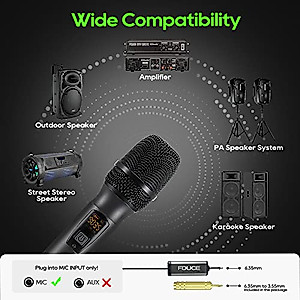 FDUCE Wireless Microphone, Karaoke Mic, UHF Handheld Dynamic System with Rechargeable Receiver for Party, Church, Meeting, Wedding, 260ft (Grey)