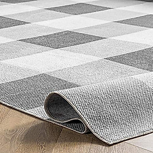 nuLOOM Lucy Machine Washable Farmhouse Buffalo Plaid Ultra Thin Area Rug, 3' x 5', Grey