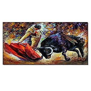 Oil Painting on Canvas Posters Spanish Bullfighter and Bull Wall Art Competition Posters for Room Canvas Posters & Prints Picture for Living Room Bedroom Office Kitchen Decor 20x40inch(50x100cm)