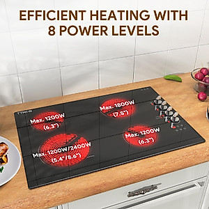 TTHOB Electric Cooktop 30 Inch, 4 Burners Electric Stove Top 220-240V 6600W Built-in Radiant Expand Outer Heating Rings, Timer, Child Lock, Residual Heat Indicator, Knob Control, Hard Wired, No Plug