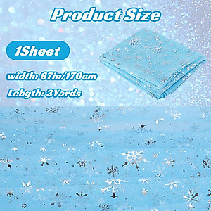 GORGECRAFT Christmas Snowflake Shiny Sheer Fabric 67 Inch Wide Sky Blue Silver Foil Organza Mesh Ribbon Fabric Silky Tulle Tablecloth Net Gauze for Birthday Wedding Party Gift DIY Craft 3 Yards