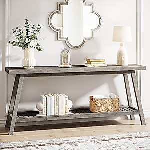 Tribesigns Farmhouse Console Entryway Table: 70.9 Inches Extra Long Console Table for Entryway, 2-Tier Narrow Wood Foyer Sofa Couch Table for Hallway, Entrance, Living Room, Grey