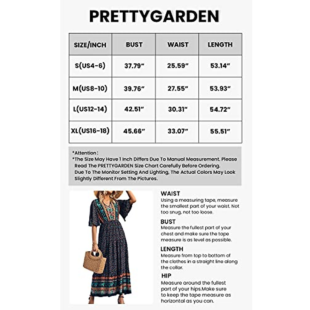 PRETTYGARDEN Women's Casual Summer Boho Floral Print Dress V Neck Short Sleeve High Waist Long Maxi Beach Dresses (Black Floral,Medium)