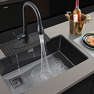 Kingmall Silicone Faucet Mat, Kitchen Faucet Mat for Drip Catcher, 100% Food Grade Silicone, Black, Deck Mount, Single Hole, Reusable, for Faucets with 1cm(0.4 Inch) Deck Plate