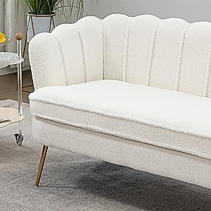 UFINEGO Curved Sofa Boucle Loveseat 59" Wide Modern Boucle Loveseat Upgrade Your Living Room with Our Curved Sofa - Featuring Gold Metal Legs and Full-Body Boucle Fabric, Ivory