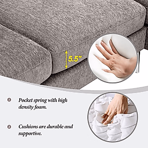 FIQHOME 84'' Convertible Sectional, Modern Chenille L-Shaped Sofa Couch with Reversible Chaise Lounge, Fit for Living Room, Apartment(2 Pillows,New,Grey)