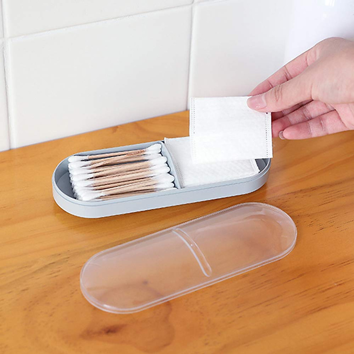 Swab Box,2 Grid Makeup Travel Cotton Storage Organizer Case Travel Cotton for Make Up Pads, Cosmetics (gray)