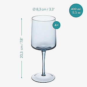 Navaris Blue Square Wine Glasses (Set of 4) - Colored Wine Glasses with Stems - Colored Glassware with Stem for Serving Wine, Cocktails, Beer, Dessert