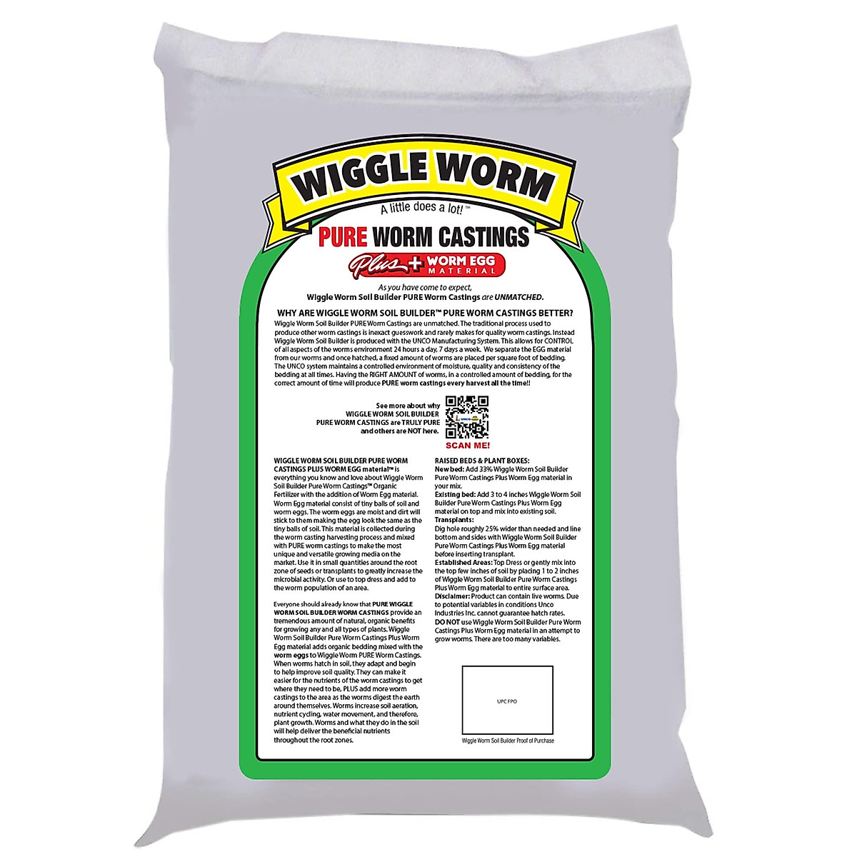 WIGGLE WORM Castings Plus Worm Egg Material, 40-Pounds - Fertilizer for Houseplants, Vegetables, and More - Earthworm Castings to Help Improve Soil Fertility and Aeration