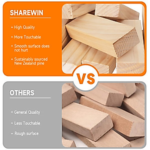 SHAREWIN Giant Tumbling Tower (Stack from 1.77Ft to 4+ Ft), Wood Stacking Giant Blocks Game| Made from Premium Pine Wood| Ideal for Family, 54PCS