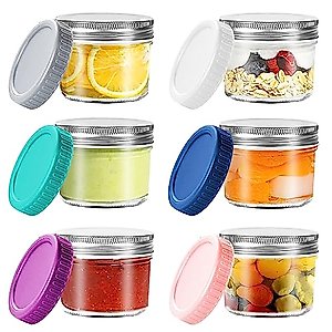 KPWIN 6 Pcs Salad Dressing Container To Go, 2.5 oz Small Condiment Containers with Lids, Reusable Mini Glass Food Storage Containers Dipping Sauce Cups with Lids Leakproof for Lunch Box Picnic Travel
