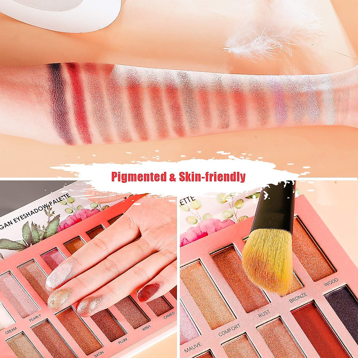 ONLYBETTER Vegan Eyeshadow Palette, Nude Eyeshadow Palette, 16 Shades Organic Eyeshadow palette high pigmented eyeshadow palette Colorful Eyeshadow Palette Long Lasting Nude Eyeshadow Shimmer Palette