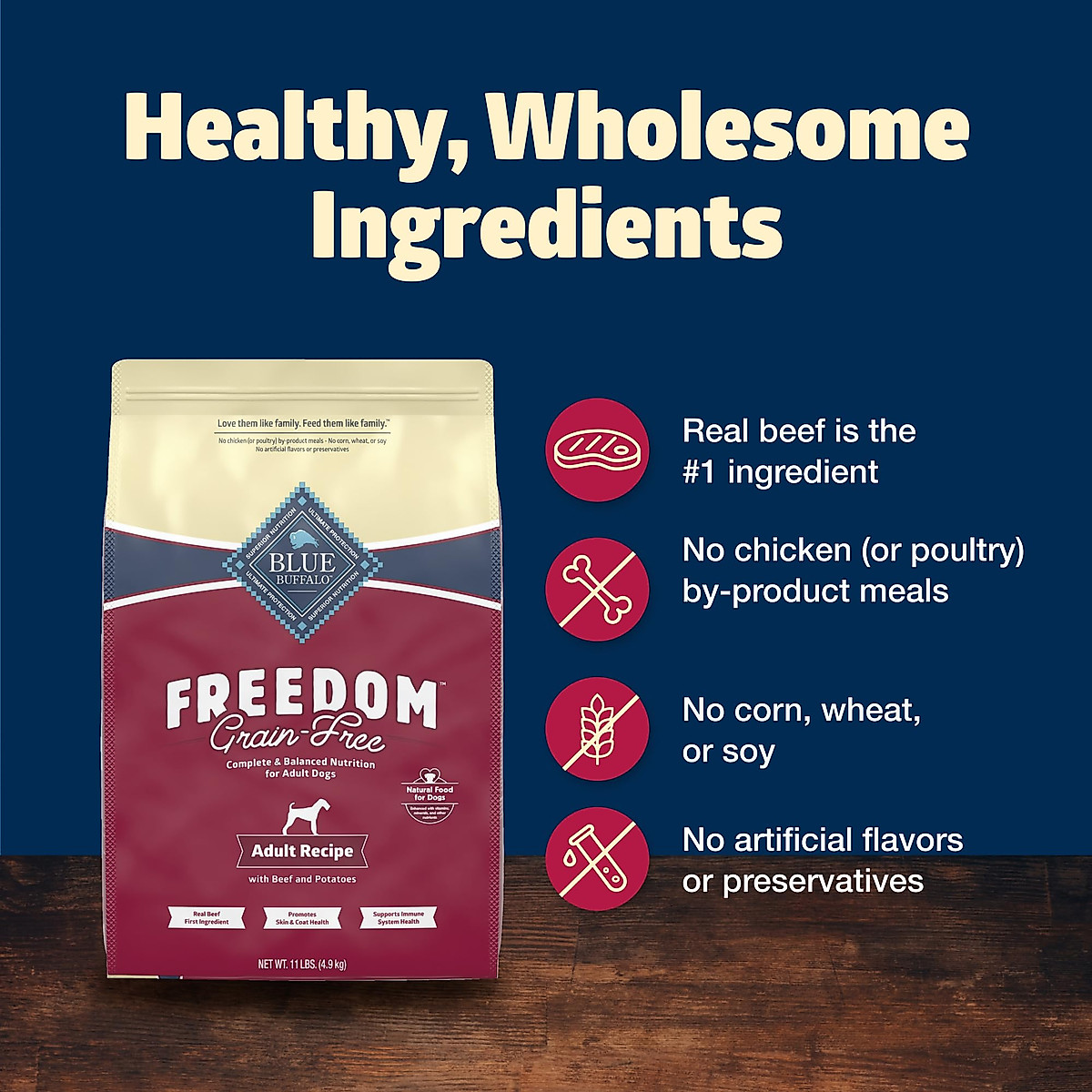 Blue Buffalo Freedom Grain-Free Dry Dog Food, Complete & Balanced Nutrition for Adult Dogs, Made in the USA With Natural Ingredients, Beef & Potatoes, 11-lb. Bag