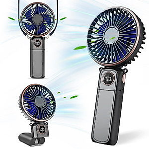 Portable Handheld Fan,5200mAh Personal Fan with LED Display,3-in-1 180° Foldable Mini Fan with 6 Speed,Desk Fan Rechargeable Hand Held Fan for Lash,Small Fan for Travel Office Women Girls (Black)