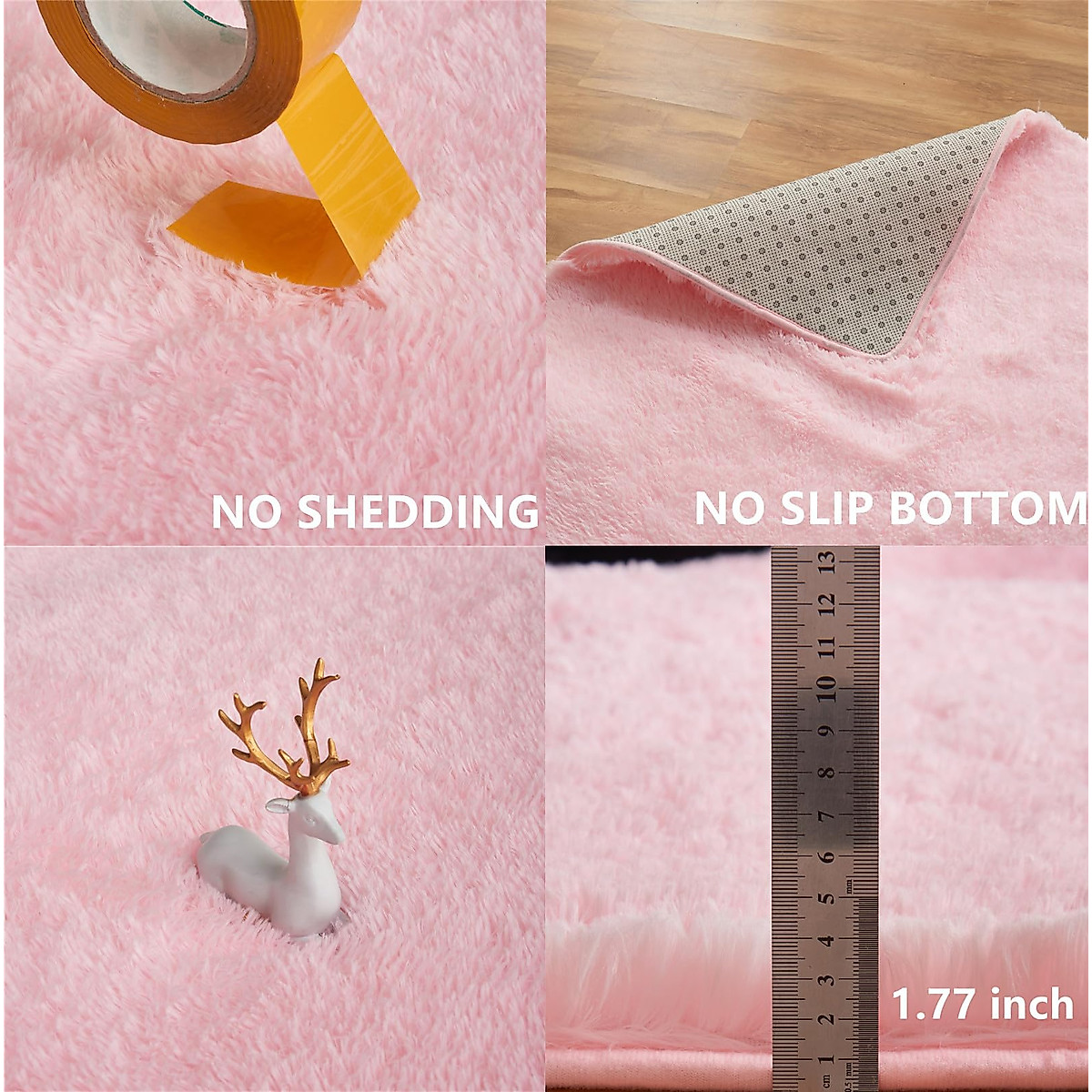 Arbosofe Pink Girls' Bedroom Rug, 5'X 8', Fluffy, Modern, Solid, Housewarming, Rectangular, Indoor, Girls' Themed, High Pile, Polyester Area Rug