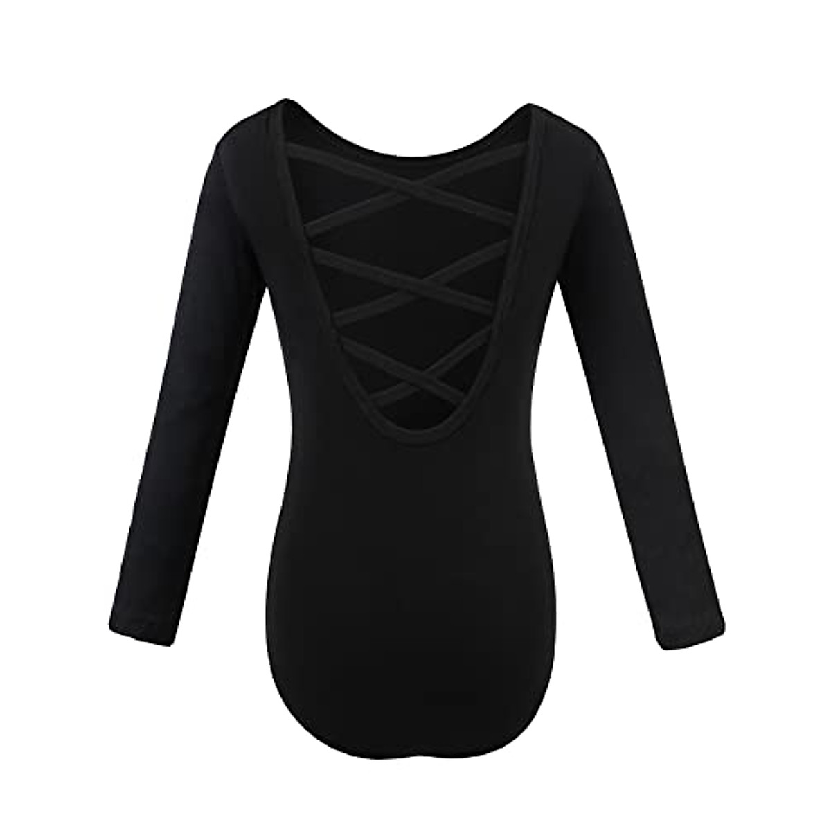 tanzdunsje Girls Dance Leotard Long Sleeve Black Ballet Leotard Crisscross Straps Back Dance Top Gymnastics for Girl Toddler Women (Black, 130)