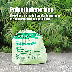 POWERTEC Compostable Bags, 2.6 Gallon (9.84 Liter), 100 Count, Extra Thick 0.71 Mil Kitchen Scrap Waste Bag, ASTM D6400 US BPI & European OK Compost Home Certified, Biodegradable Yard Waste Trash Bag