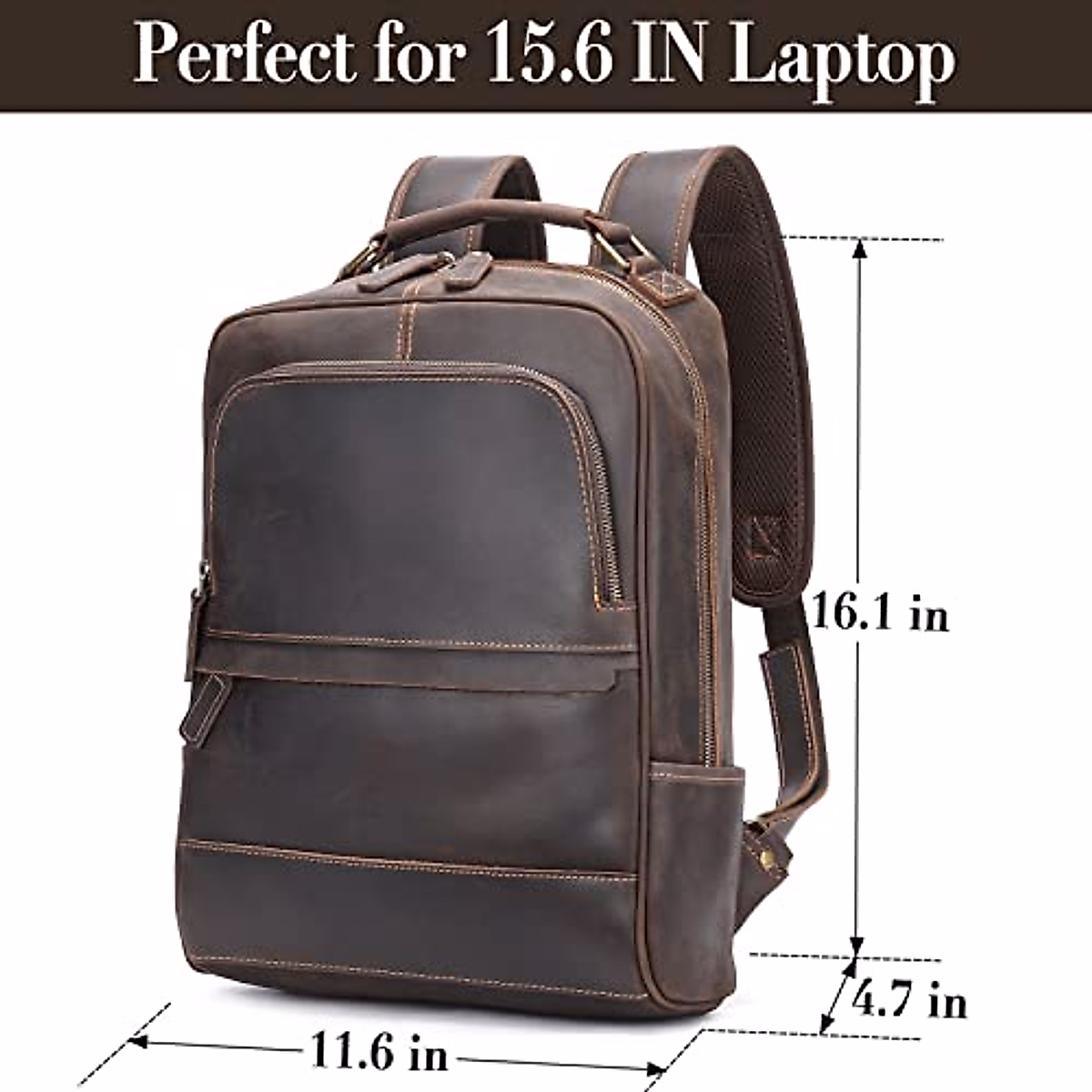 BIKROD Leather Backpack for Men, 15.6 IN Laptop Backpack, Crazy Horse Leather Backpack for Adult Business Computer Travel Backpack