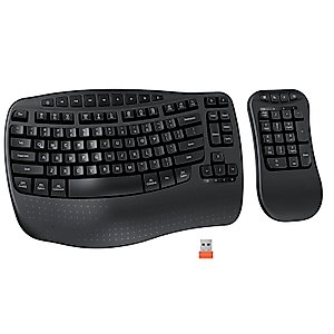 Meetion Master Wave Keys Ergonomic Wireless Keyboard, 2.4G Wireless/Bluetooth Split Keyboard with Wrist Rest, Separate Mini Numeric Keypad for Financial Accounting, for Mac/Windows/Laptop/PC/Tablet ﻿