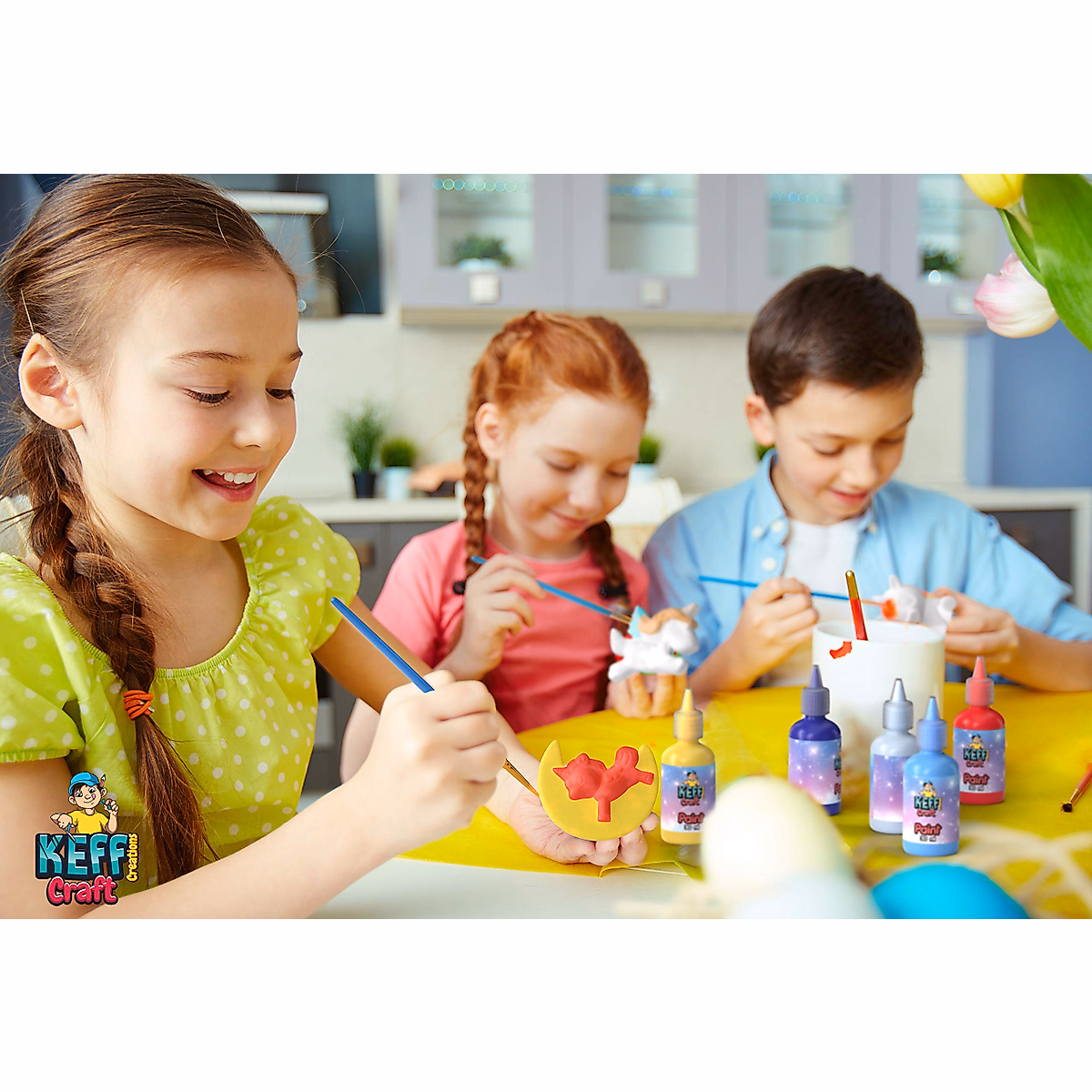 KEFF Paint Your Own Squishies - Unicorn Squishy Maker Painting Kit for Kids - DIY Arts & Crafts Gifts Toys for Girls and Boys with Glitter Puff Paints, Brushes and Palette