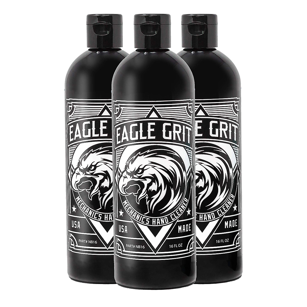 Eagle Grit Heavy Duty Industrial Hand Cleaner for Auto Mechanics - Clean Grease, Dirt, Oil, Paint and More - Eco-Friendly Moisturizing Silica Formula - (16 Oz Bottle) - 3 Pack - Perfect Mechanic Soap