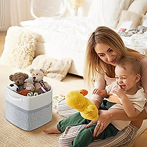 LOVSTORAGE Rope Laundry Basket, 3 Pack Woven Basket Rope Basket in Living Room Modern Hamper Basket in Laundry Room for Blankets Toys Throws Pillows Towels 12"x12"x12" White/Grey