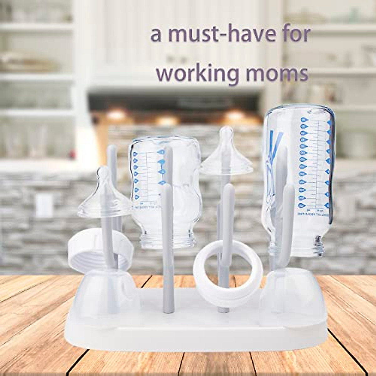 Baby Bottle Drying Rack, Small Portable Bottle Dryer Holder for Nipples, Cups, Pump Parts and Accessories, Updated (White)