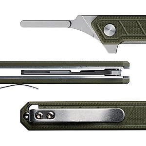 OLITANS G046 Mecha Mini Slim Folding Scalpel with 5pcs #24 and 5pcs #60 G14 Handle with Liner Lock, Utility EDC Pocket Knife with Back Clip（Green）