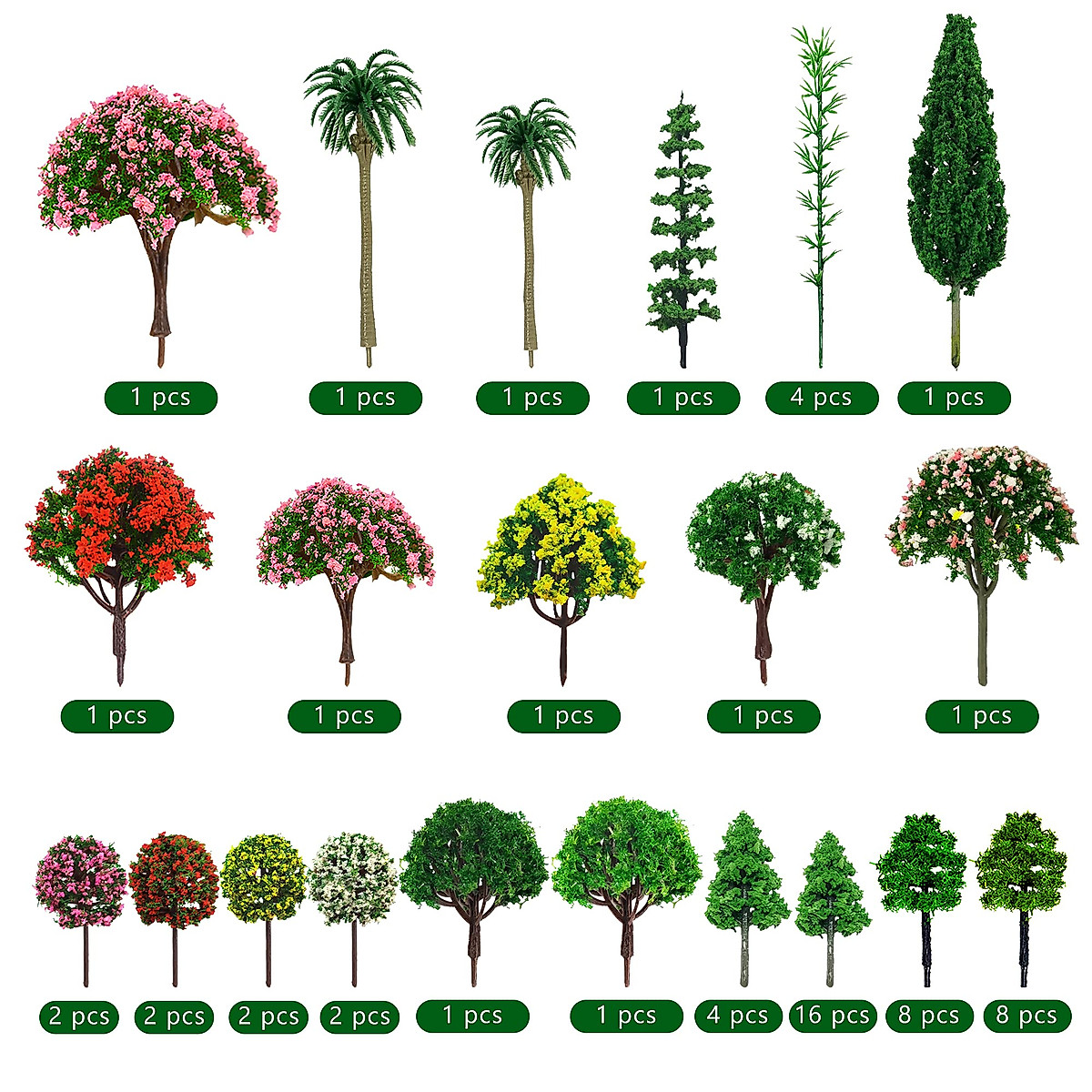 60pcs Model Trees Mixed Miniature Trees Plants Model Tree Train Scenery Artificial Fake Trees Model Railroad Scenery Diorama Supplies for DIY Crafts, Building Model, Scenery Landscape
