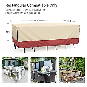 U-COMSO Patio Furniture Set Cover Waterproof, 600D Heavy Duty Lawn Patio Furniture Covers, Outdoor Sectional Sofa Cover Patio Table Chair Set Cover, 111" W x 74" D x 28" H, Beige & Orange