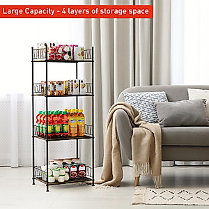 4 Tier Water Bottle Organizer Shelf Bottled Water Storage Rack for Floor Metal Wire Rack Shelving Standing Shelf Units for Pantry Kitchen Bathroom House, Black