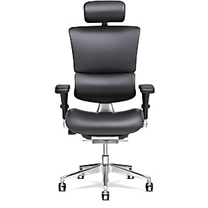X-Chair X4 High End Executive Chair, Black Leather with Wide Seat & Headrest - Ergonomic Office Seat/Dynamic Variable Lumbar Support/Floating Recline/Stunning Aesthetic/Perfect for Office or Boardroom