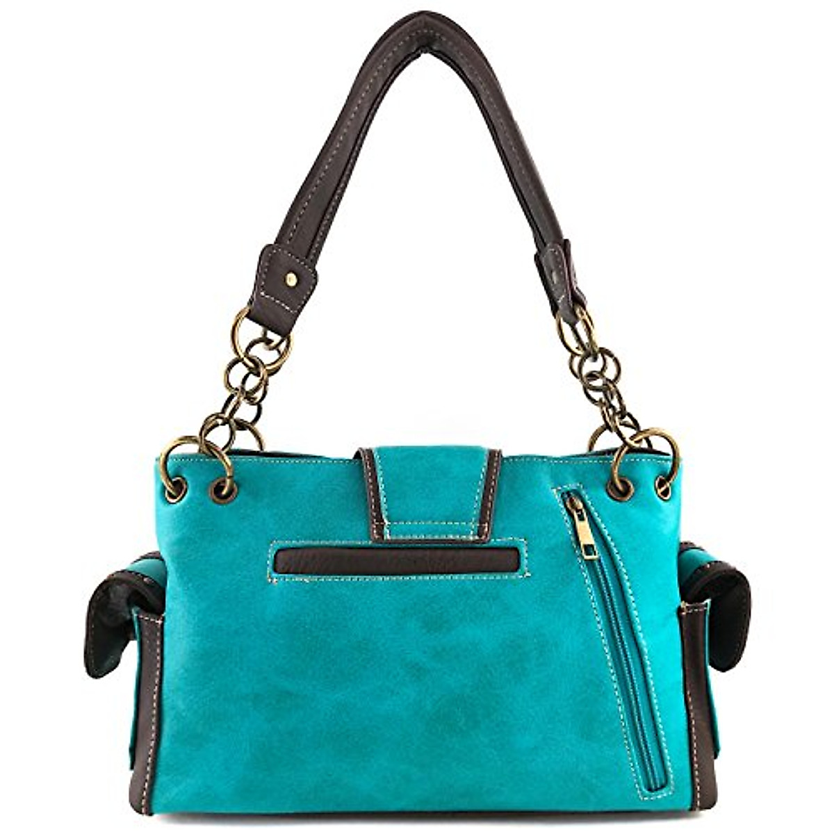 Justin West Patina Girl Western Bronze Floral Buckle Handbag Purse Tote and Strap Wallet (Turquoise Handbag and Wallet)