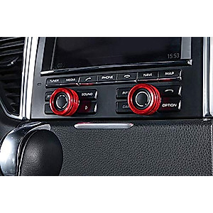 iJDMTOY 2pc Red Sports Aluminum AC Climate Control and Radio Volume Knob Ring Covers Compatible With Porsche 2014-up Macan, 2011-2018 Cayenne, 2010-2016 Panamera, 2012-2019 911