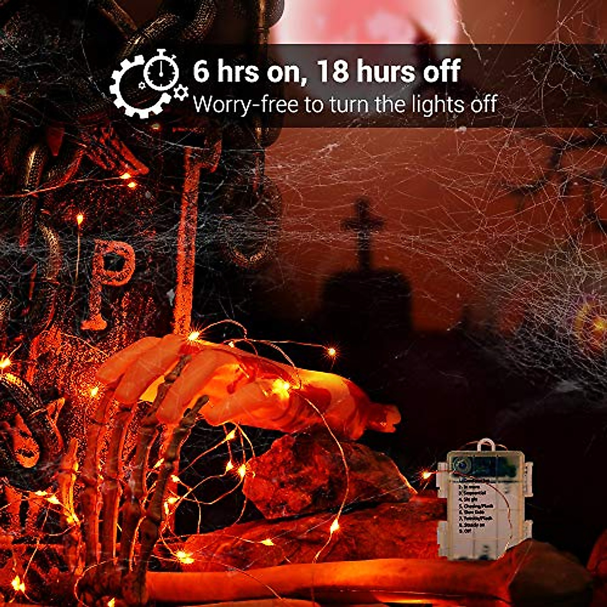 BrizLabs Orange Fairy Lights, 19.47ft 60 LED Orange String Lights, 8 Modes Battery Orange Halloween Lights with Remote, Outdoor Halloween Twinkle Lights for DIY Home Bedroom Patio Holiday Party Decor