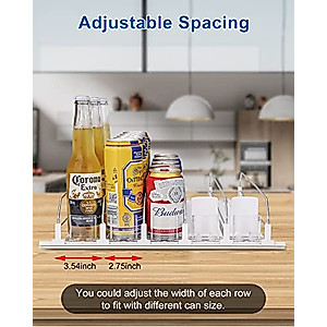 Soda Can Organizer for Refrigerator, 5 Rows Automatic Drink Dispenser for Fridge, Width Adjustable Soda Can Dispenser for Refrigerator, Beer Pop Can Water Bottle Storage for Pantry (White, 12.2"Deep)