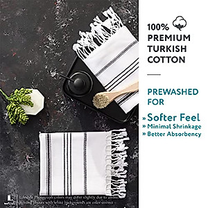 WETCAT Bundle: Turkish Hand Towels (20 x 30, Set of 2) and Turkish Bath Towel (38 x 71) - 100% Cotton, Prewashed for Soft Feel - Black and White Hand Towels & Black Bathroom Towels