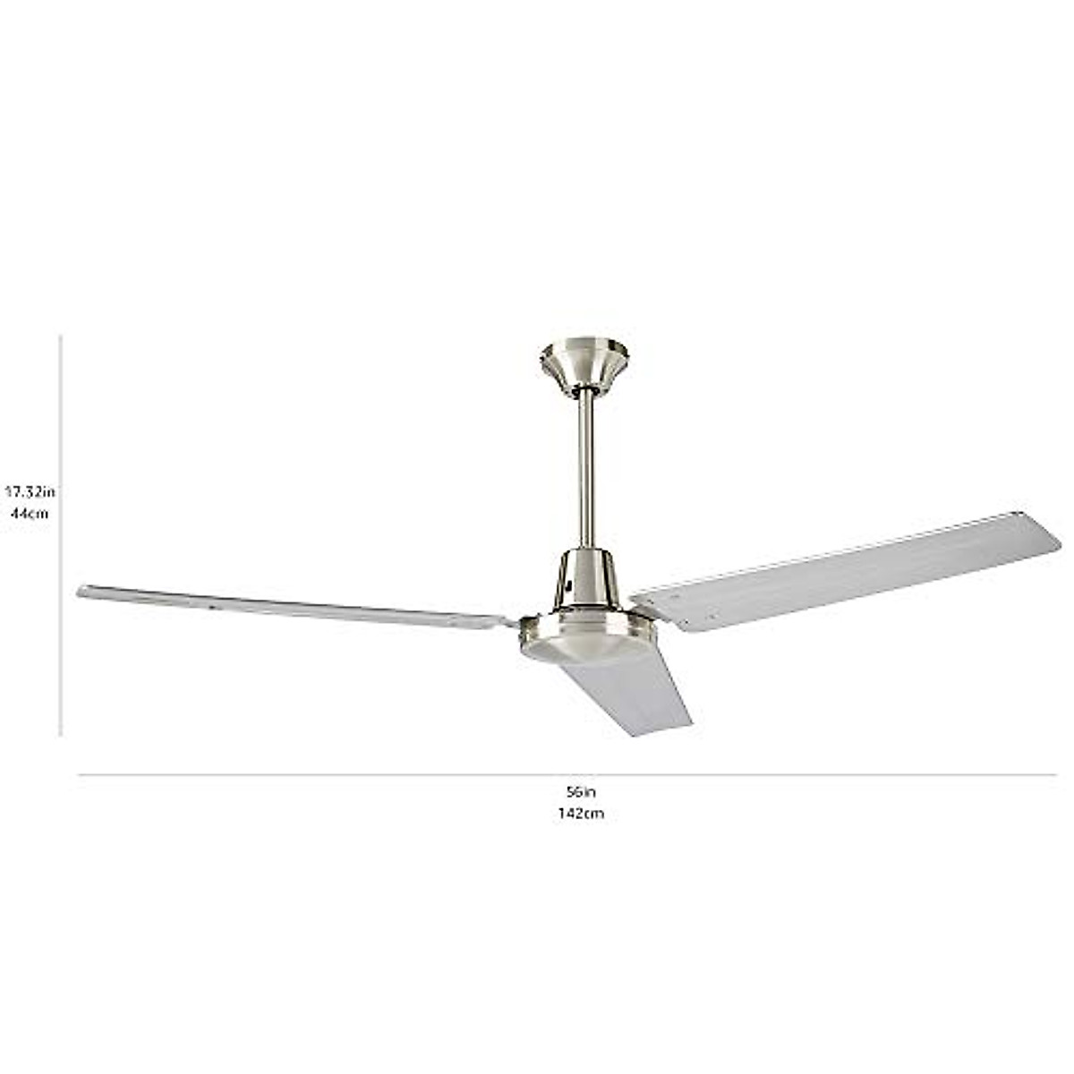 Amazon Basics 56-Inch Industrial Style Ceiling Fan - Includes Wall Control - Three Steel Blades, Brush Nickel Finish