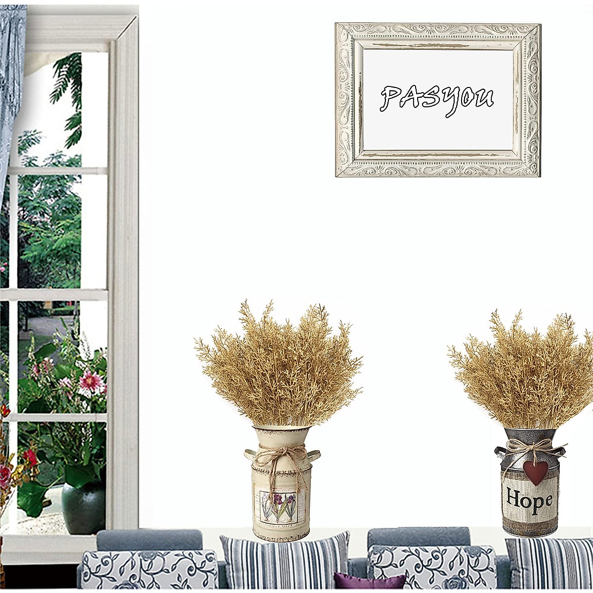 PASYOU Golden Fake Plants, Artificial Flowers Decoration for Christmas Antlers Grass Plastic Faux DIY Crafts Indoor Outdoor Home Garden Party Room Bedroom Wedding Table Centerpiece Decor, Gold 4 Pack