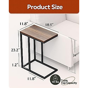 WLIVE Side Table, C Shaped End Table for Couch, Sofa and Bed, Large Desktop C Table for Living Room, Bedroom, Brown